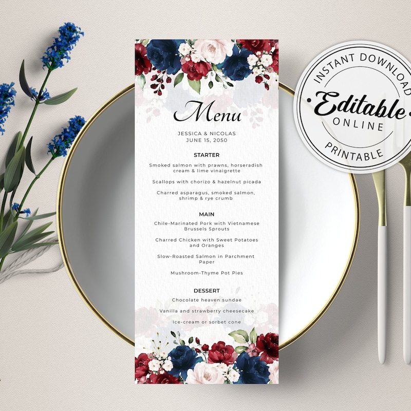 Navy Blue Wedding Menu - Etsy