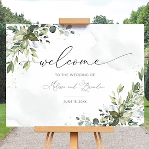 Boho Greenery Wedding Welcome Sign Template With Eucalyptus • INSTANT ...