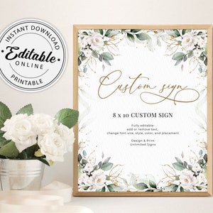 Boho Greenery Custom Sign With White Roses, Portrait and Landscape ...