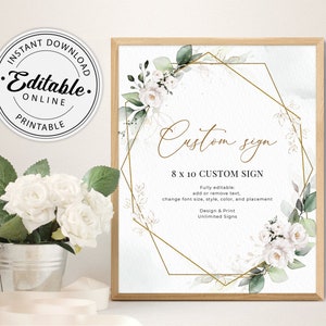 Boho Greenery Custom Sign With White Roses, Portrait and Landscape ...