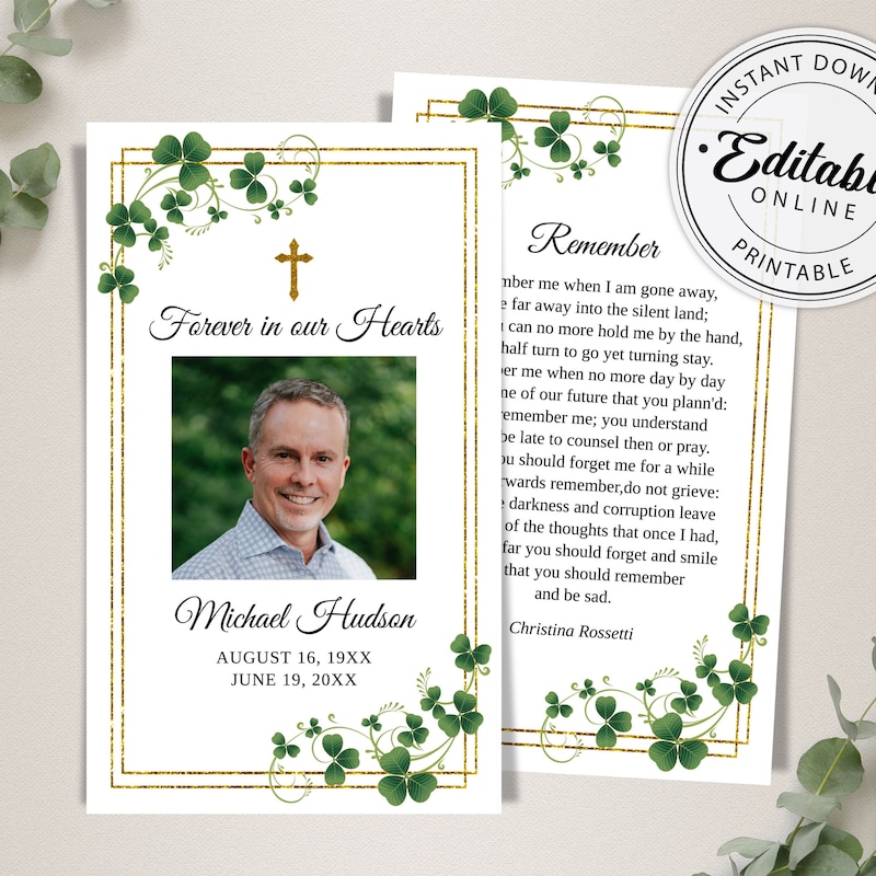 Funeral Cards Shamrock - Etsy