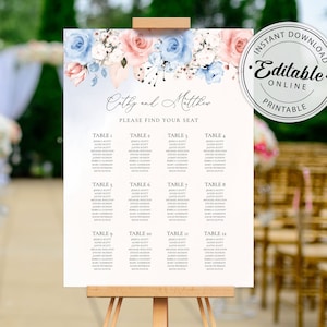 Blue and Blush Pink Seating Chart Template, Printable Table Plan ...