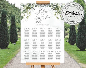 Boho Greenery Wedding Seating Chart Template, Wedding Seating Board ...