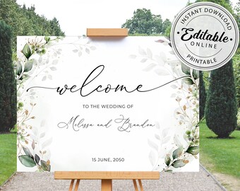 Boho Greenery Wedding Welcome Sign Template With Eucalyptus | Etsy