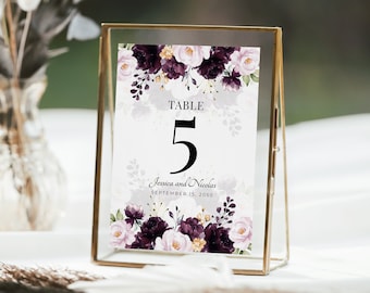 Purple Boho Editable Table Numbers, Printable Purple Lilac Floral Table ...
