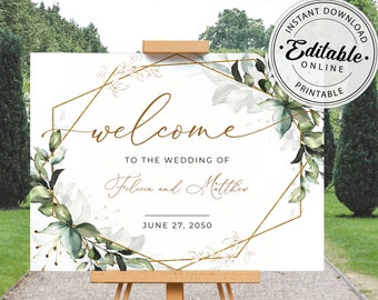 GREENERY Wedding Welcome Sign Template Printable Boho - Etsy