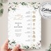 Greenery Wedding Timeline Card Template, Wedding Day Schedule Card ...