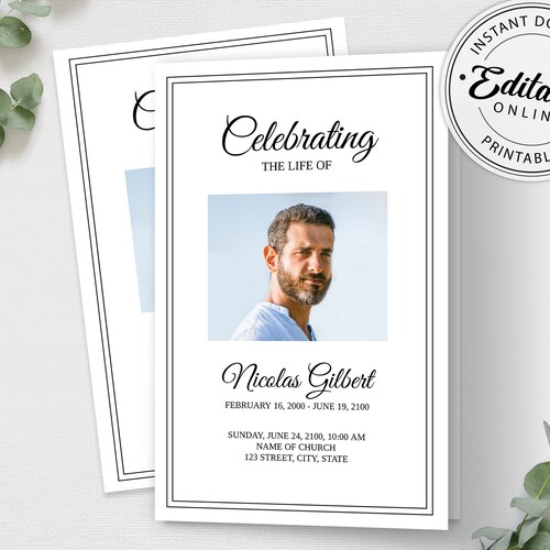 Celebration of Life Program Template Funeral Obituary - Etsy