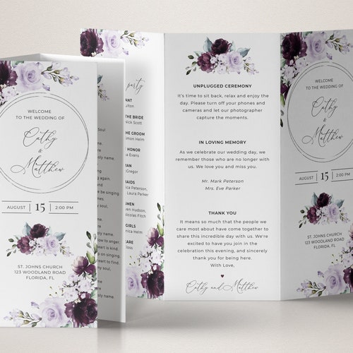 Dusty Purple Wedding Program Template Lavender Wedding - Etsy