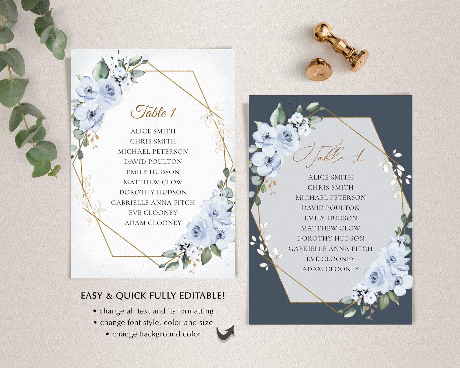 Dusty Blue Wedding Seating Table Cards Templates Find Your - Etsy