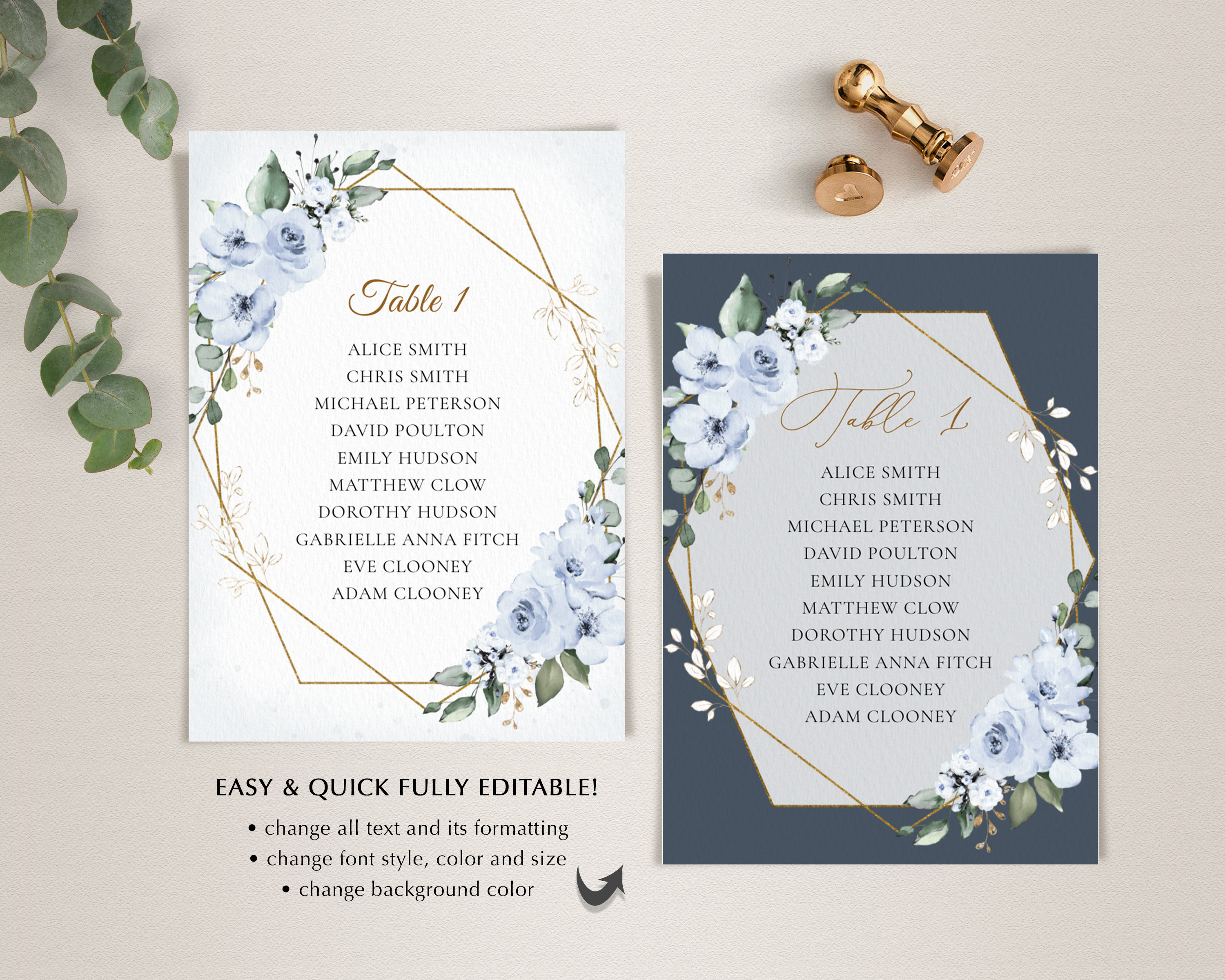 Dusty Blue Wedding Seating Table Cards Templates, Find Your Table ...