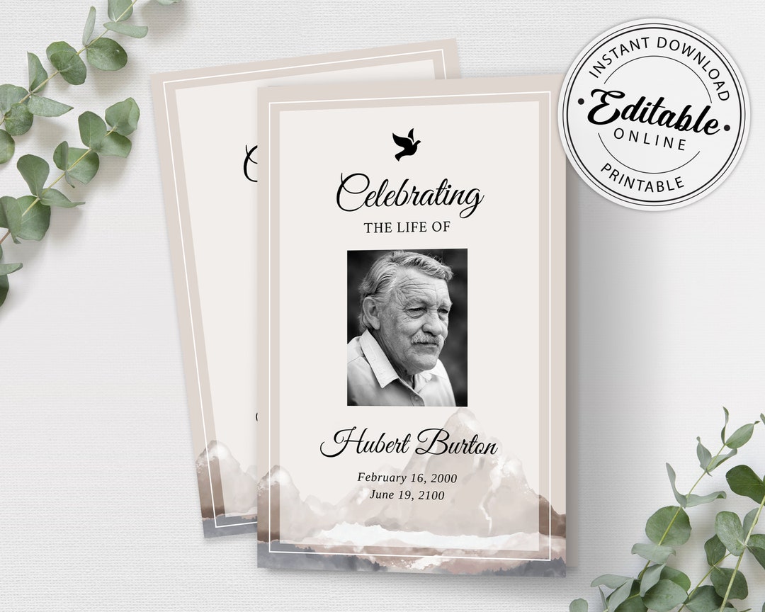 Funeral Program Template, Memorial Program Template INSTANT DOWNLOAD ...