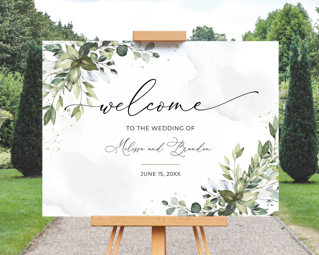 Boho Greenery Wedding Welcome Sign Template With Eucalyptus • INSTANT ...