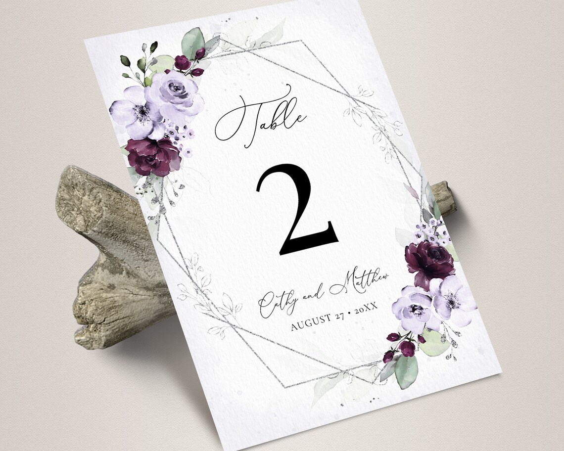 Lavender and Purple Wedding Table Numbers Template Floral - Etsy