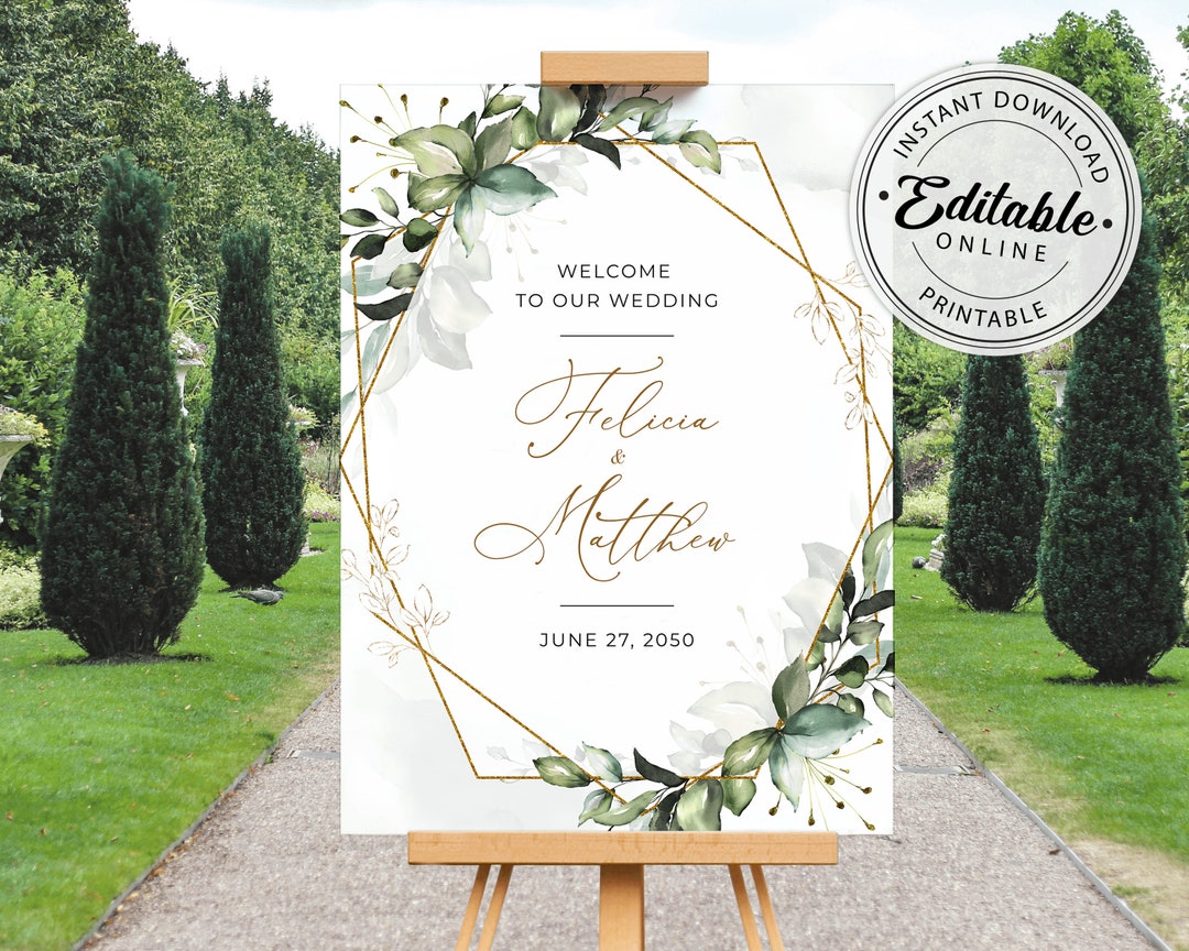 Boho Greenery Wedding Welcome Sign Template • INSTANT DOWNLOAD ...