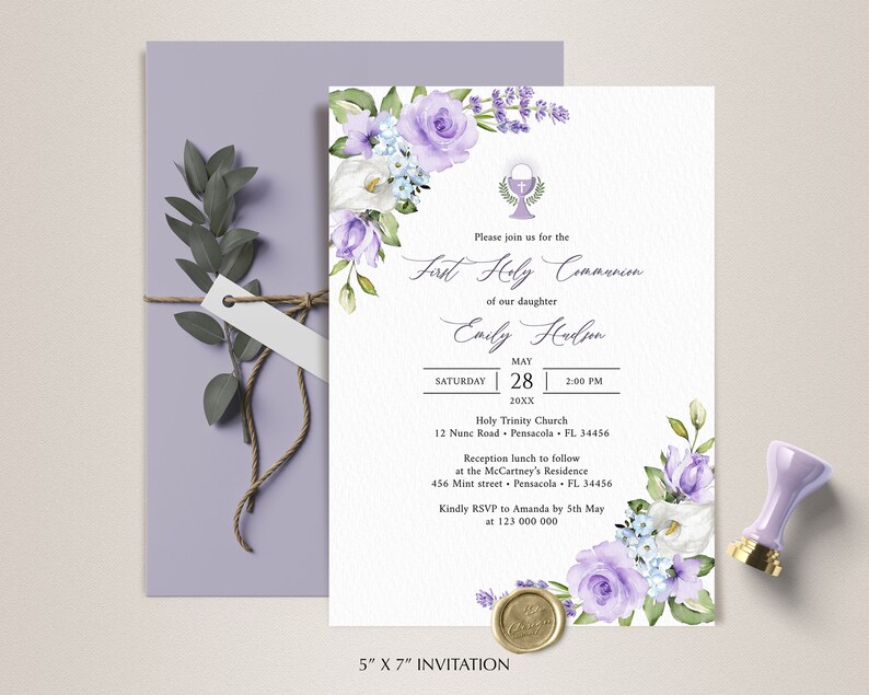 Lavender White and Blue First Holy Communion Invitation - Etsy UK
