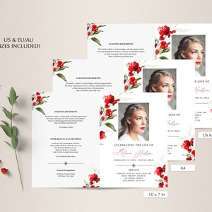 Printable Red Poppies Funeral Program Template, Memorial Program ...