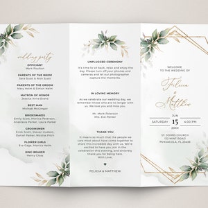 Trifold Wedding Program Template, Greenery Trifold Wedding Brochure ...