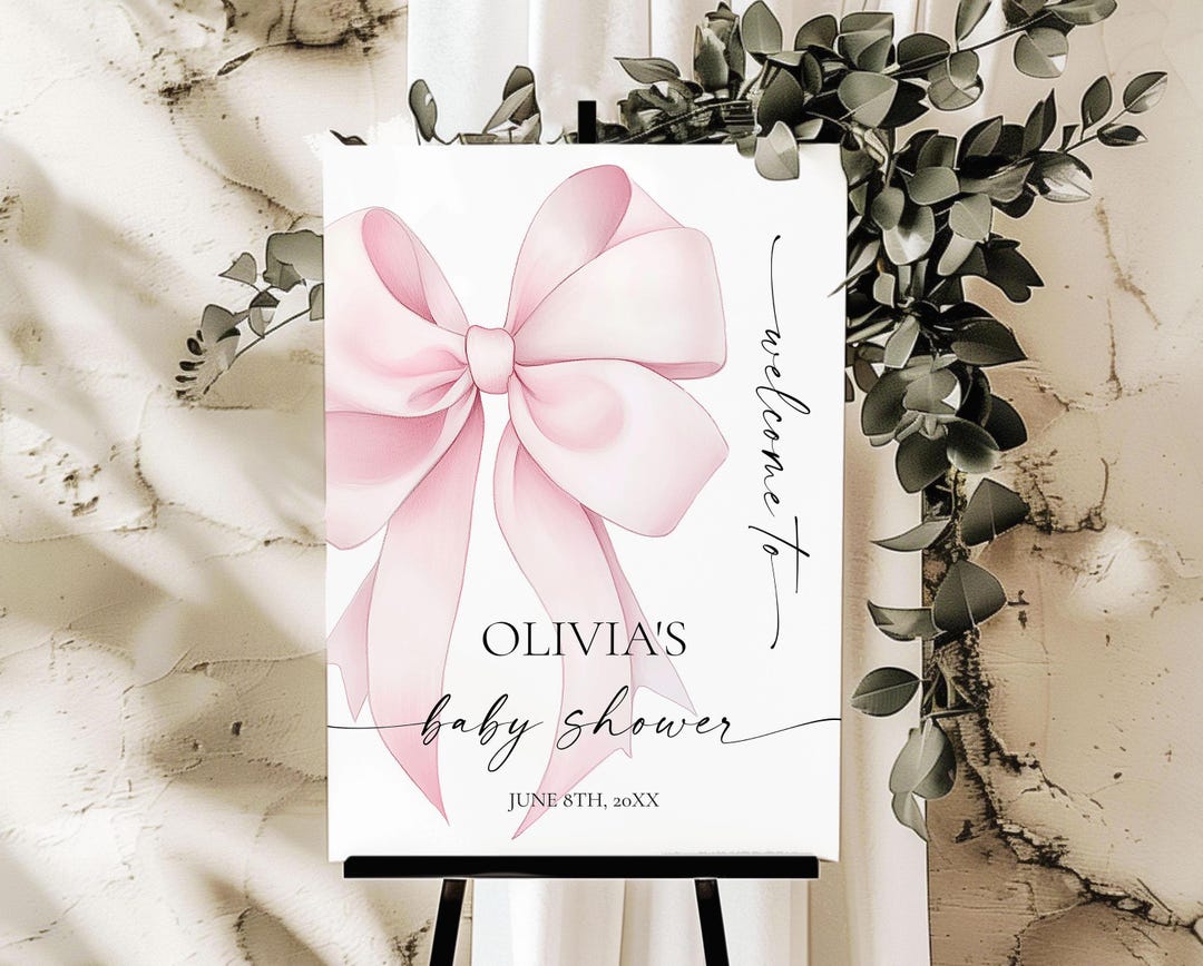 Pink Bow Baby Shower Welcome Sign Template, Baby Shower Poster/board ...