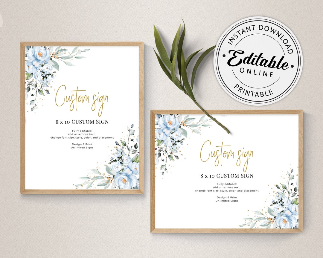 Blue Wedding Custom Sign Template, Portrait and Landscape Sign Template ...