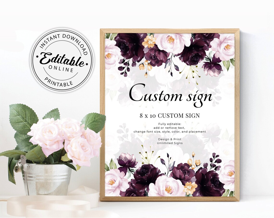 Purple Wedding Custom Sign Template Portrait and Landscape - Etsy