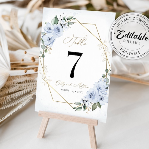 Blue Wedding Table Numbers Template Table Number Signs - Etsy