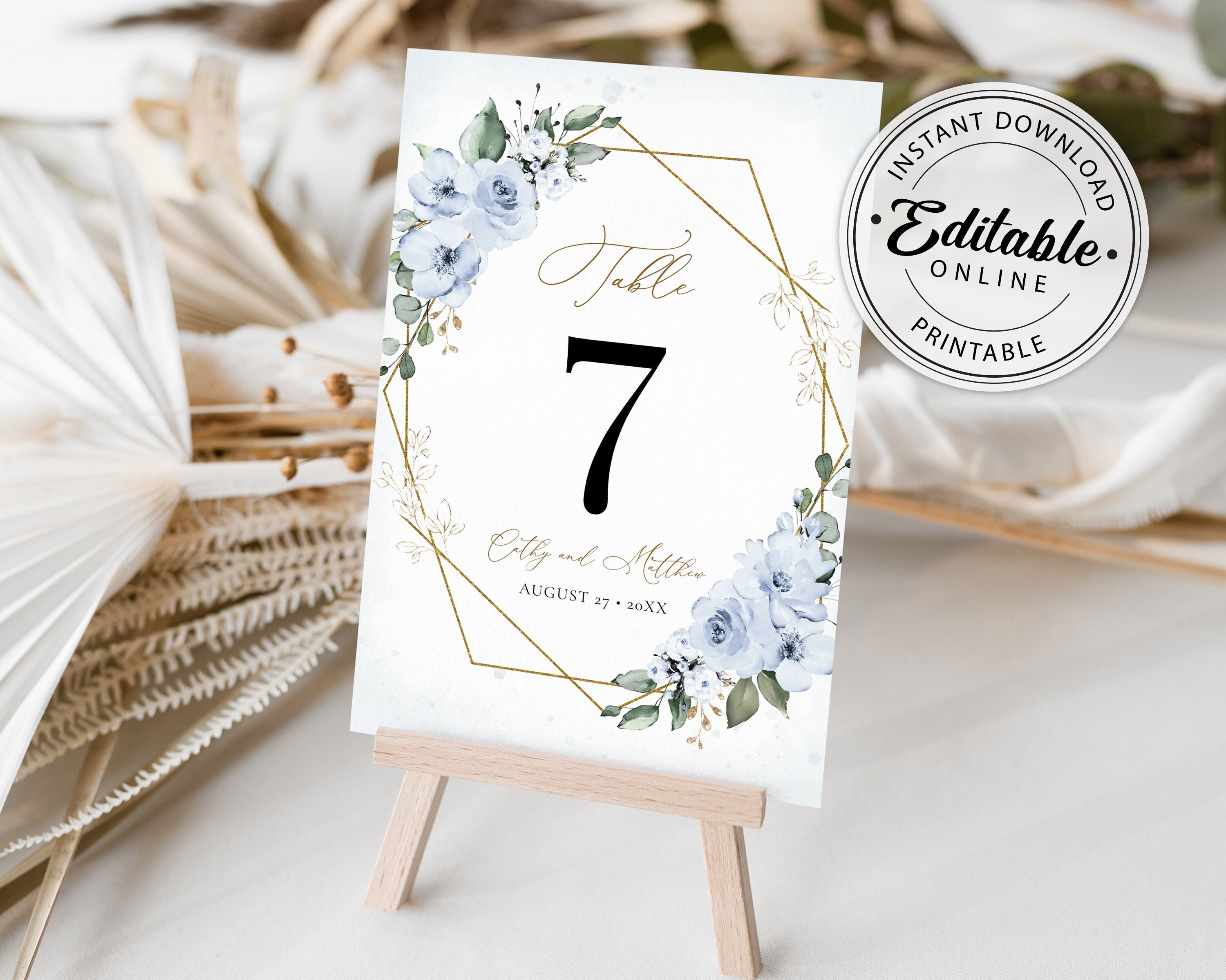 Dusty Blue Wedding Table Numbers Template Table Number Signs - Etsy