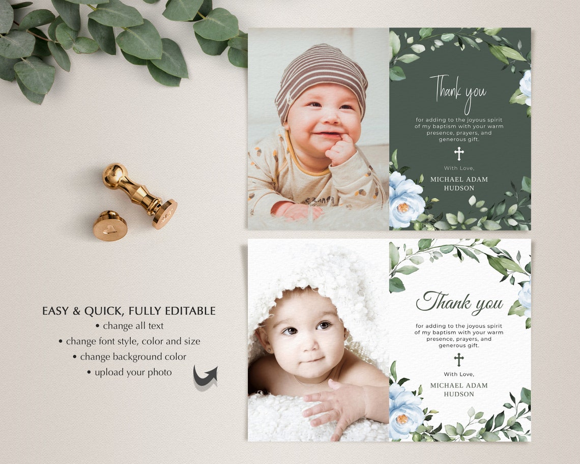 Baptism Thank You Card Template Thank You Note Template - Etsy