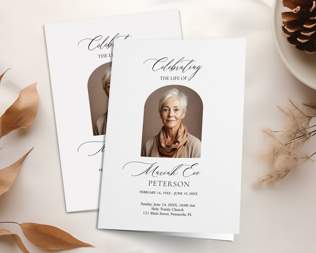 Modern Funeral Program Template | Minimalist Memorial Program Template ...