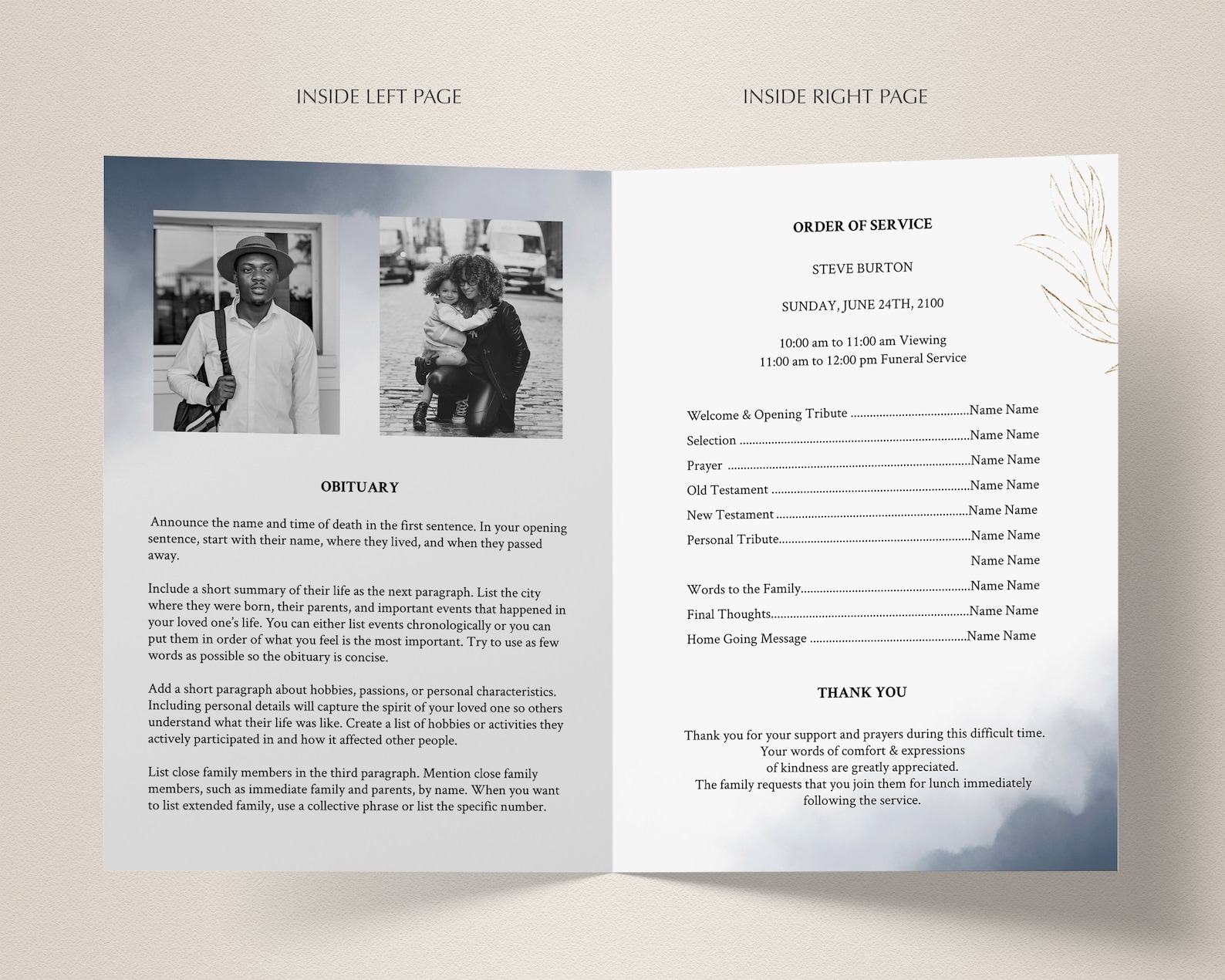 Blue Funeral Program Template | Memorial Program Template | Order of ...