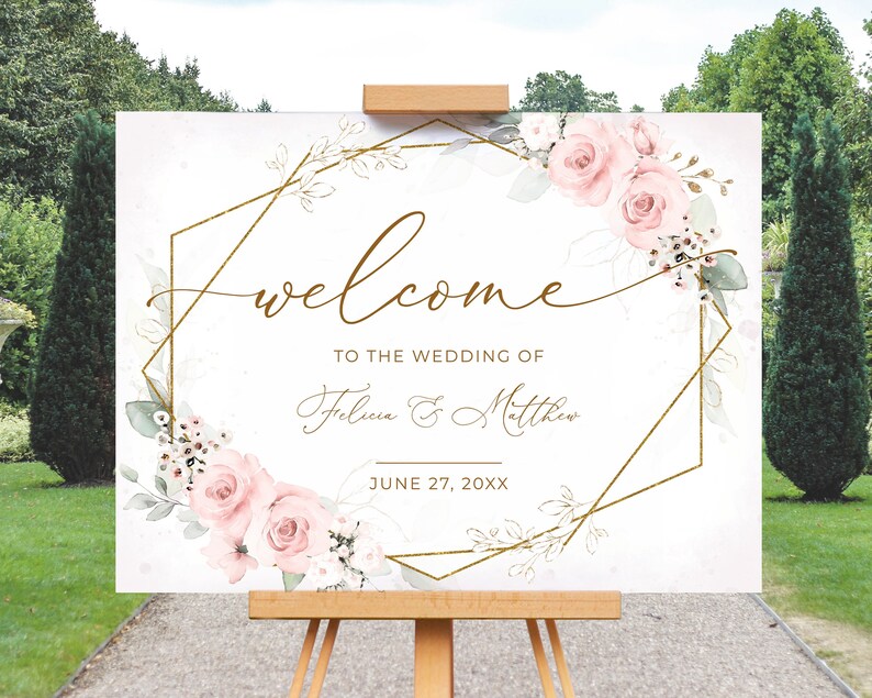 Pale Pink Wedding Welcome Sign Template Entrance Signage - Etsy