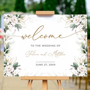 Boho Greenery Wedding Welcome Sign Template With White Roses • INSTANT ...