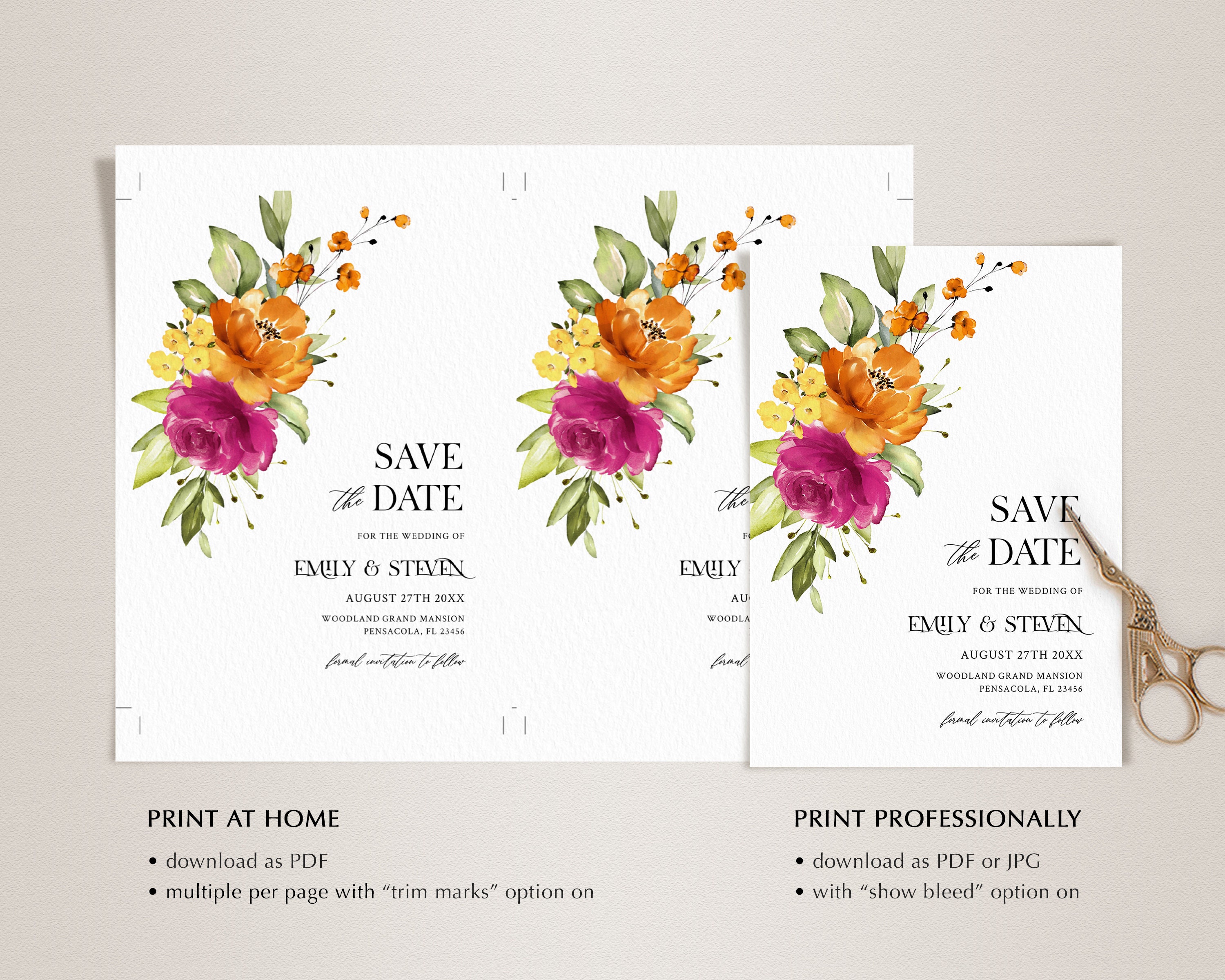 Hot Pink and Orange Save the Date Template, Wedding Date Reservation ...