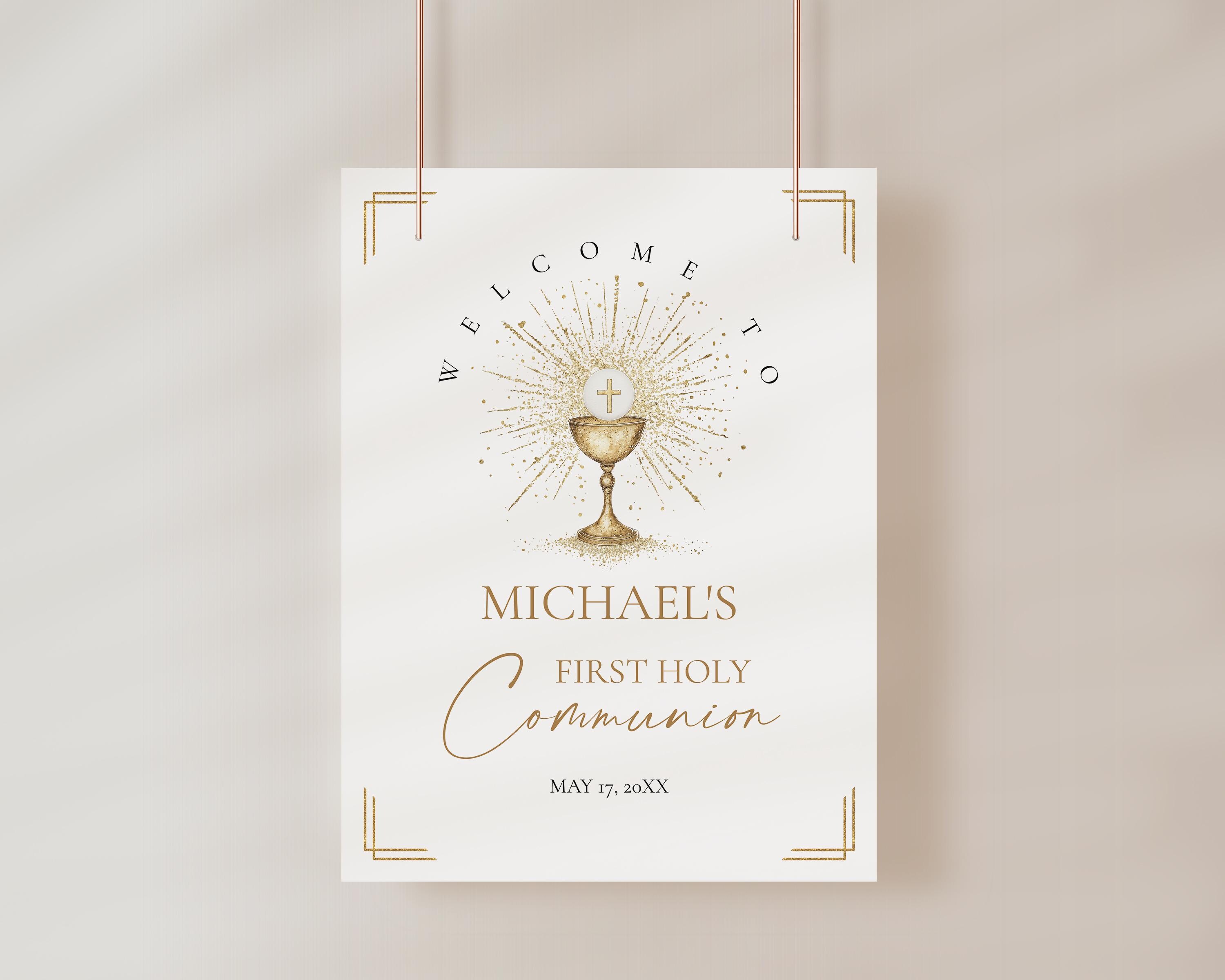 First Holy Communion Welcome Sign Template, Editable Printable (instant ...