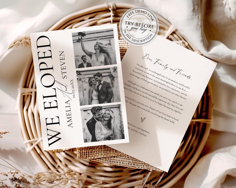 Elopement Announcement Card Template, We Tied the Knot • INSTANT ...