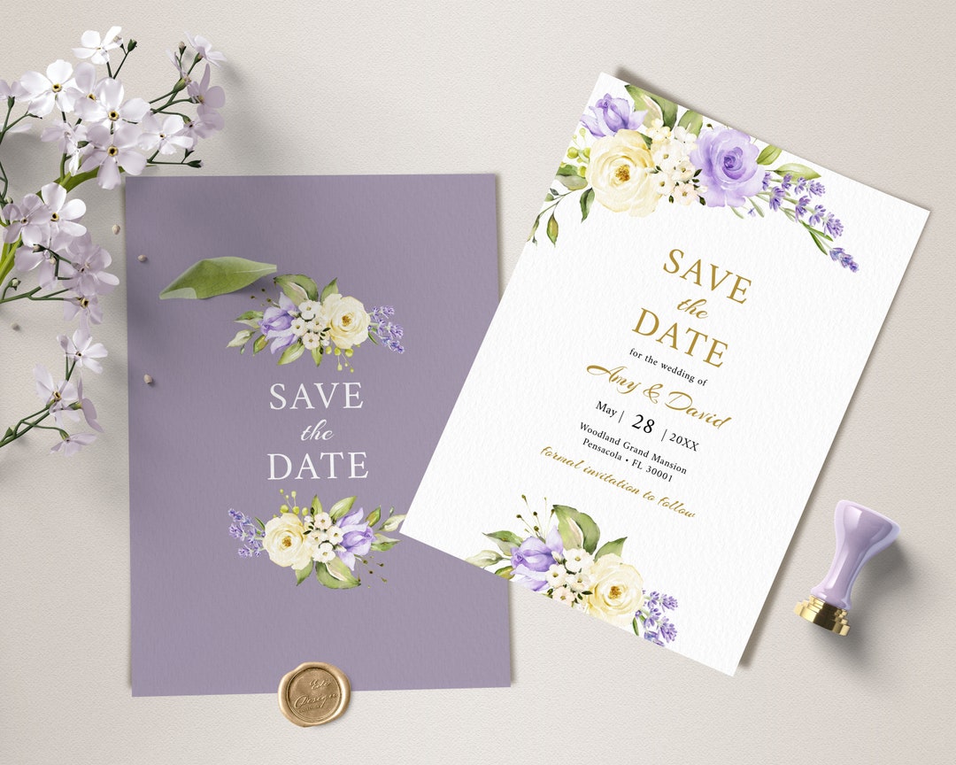 Lavender and Pale Yellow Save the Date Template, Wedding Date ...