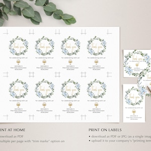First Holy Communion Favor Tag Template With Blue Roses, Thank You ...
