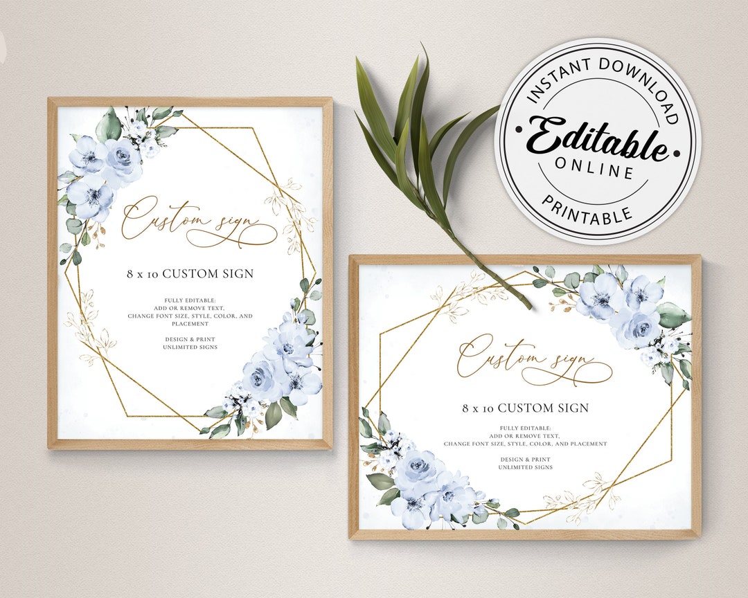 Blue Wedding Custom Sign Template, Portrait and Landscape Sign Template ...