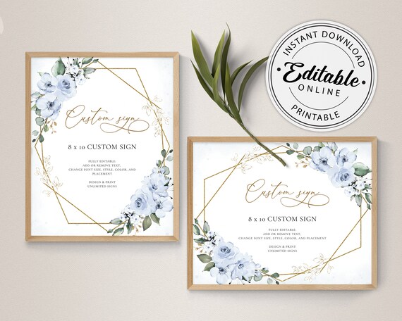 Blue Wedding Custom Sign Template Portrait and Landscape Sign - Etsy
