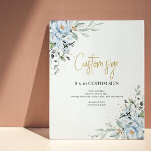 Blue Wedding Custom Sign Template, Portrait and Landscape Sign Template ...