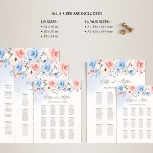 Blue and Blush Pink Seating Chart Template, Printable Table Plan ...