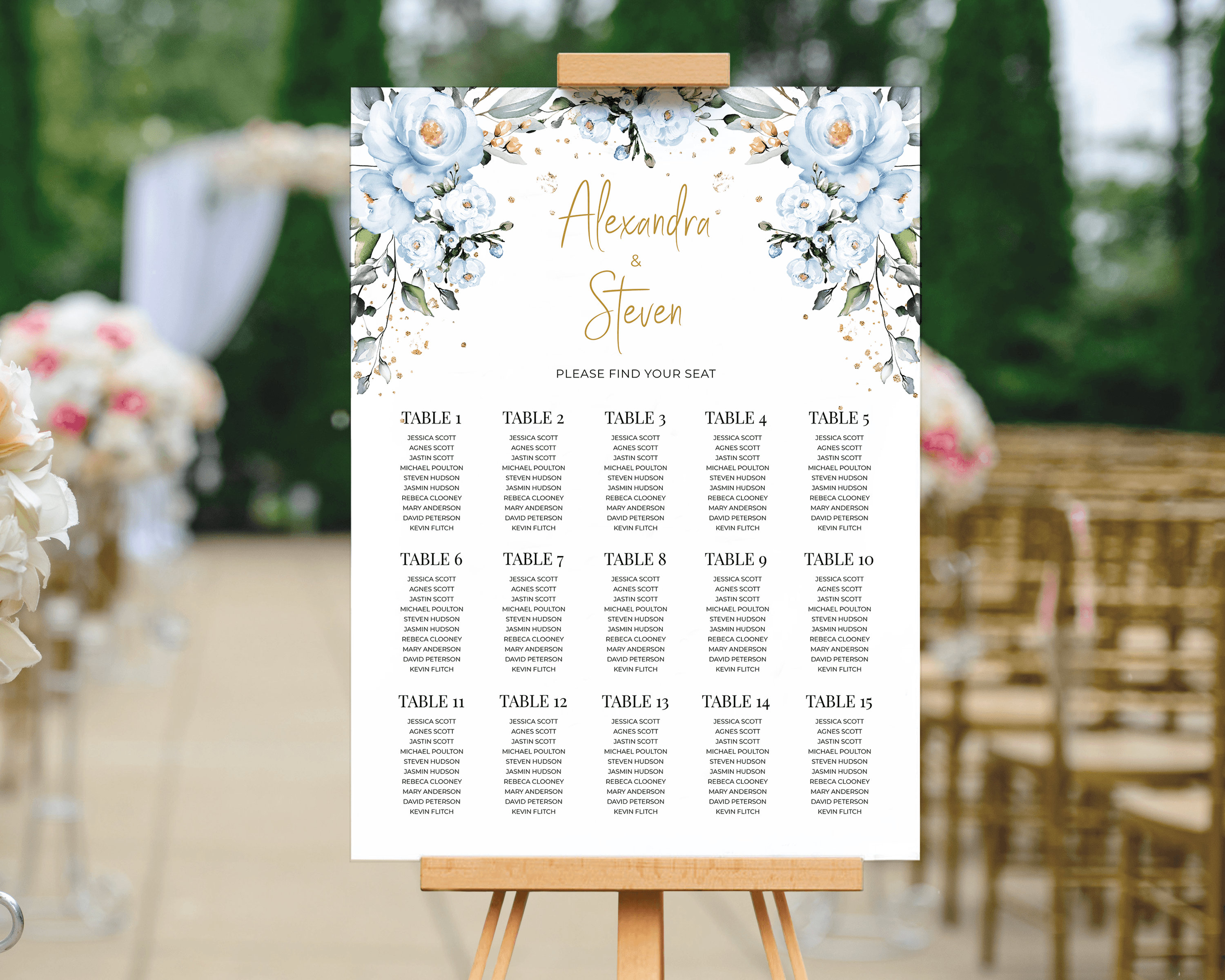 Blue Wedding Seating Chart Template, Light Blue Wedding Table Plan ...