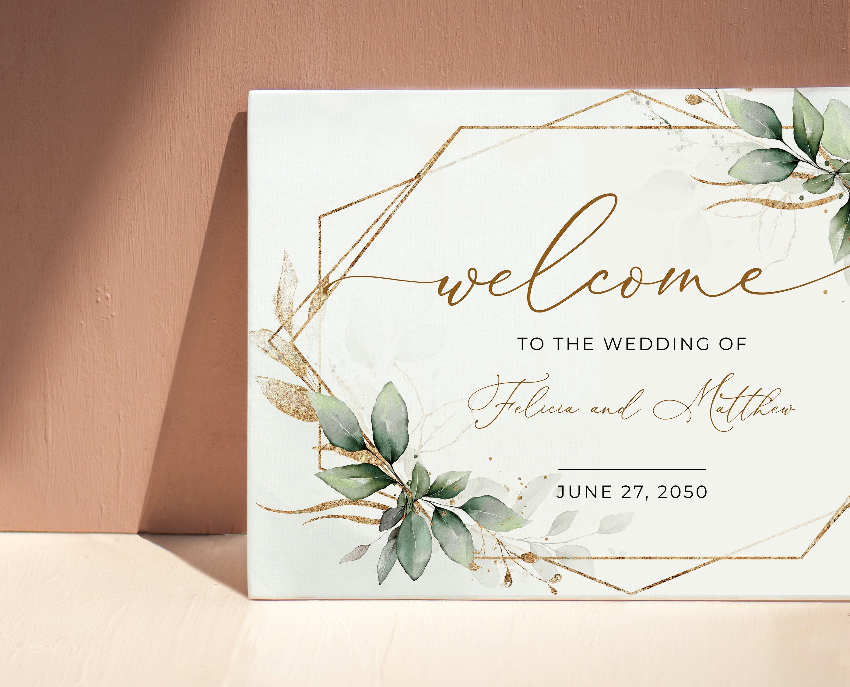 Boho Greenery Wedding Welcome Sign Template vertical - Etsy