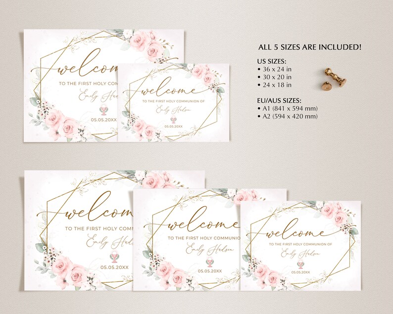 Pink First Holy Communion Welcome Sign Template INSTANT - Etsy