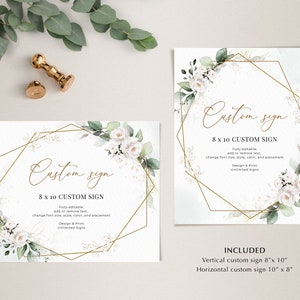 Boho Greenery Custom Sign With White Roses, Portrait and Landscape ...