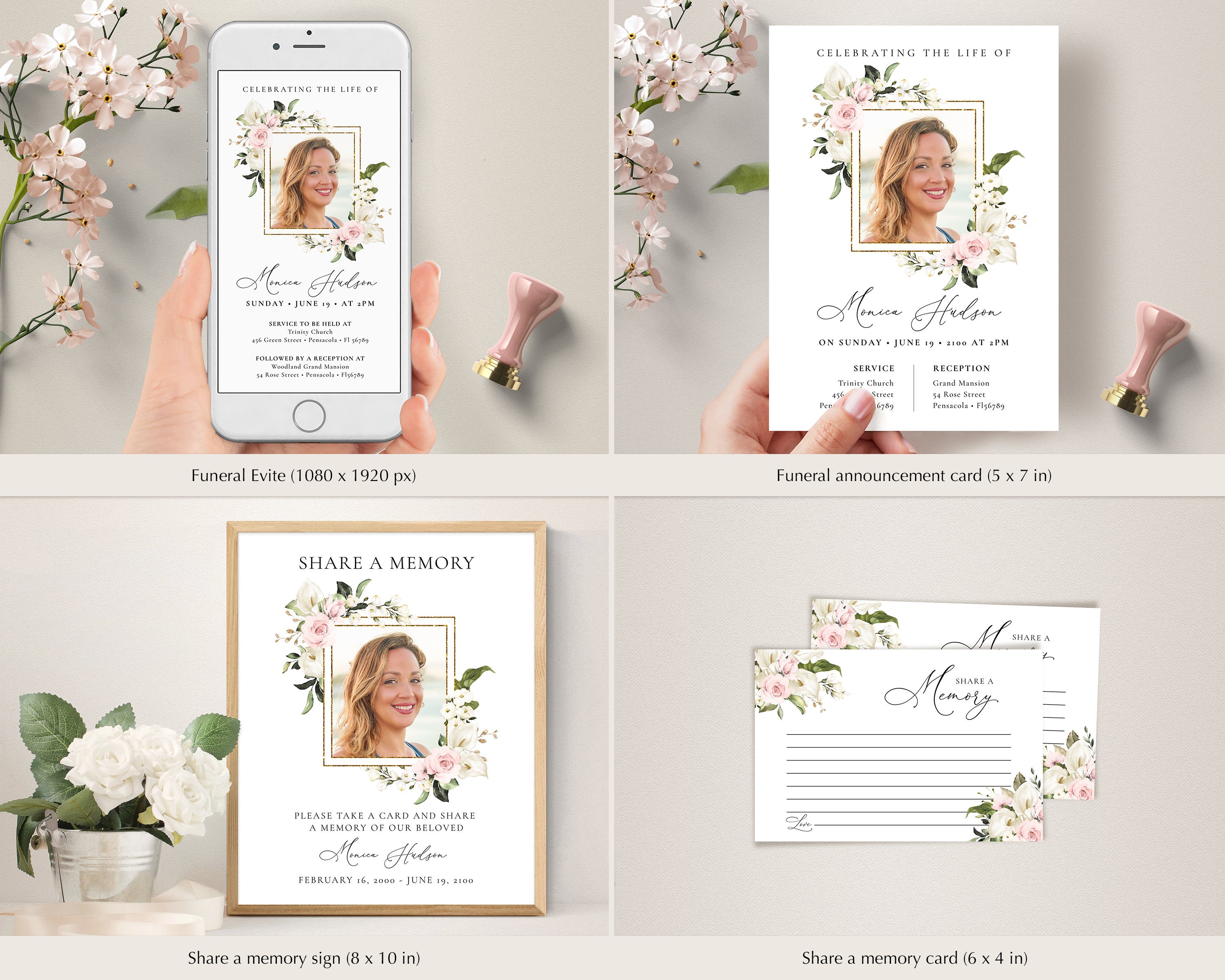 Funeral Templates Bundle White Flowers Funeral Memory Package - Etsy