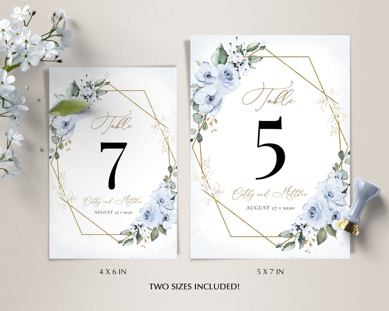 Dusty Blue Wedding Table Numbers Template Table Number Signs - Etsy