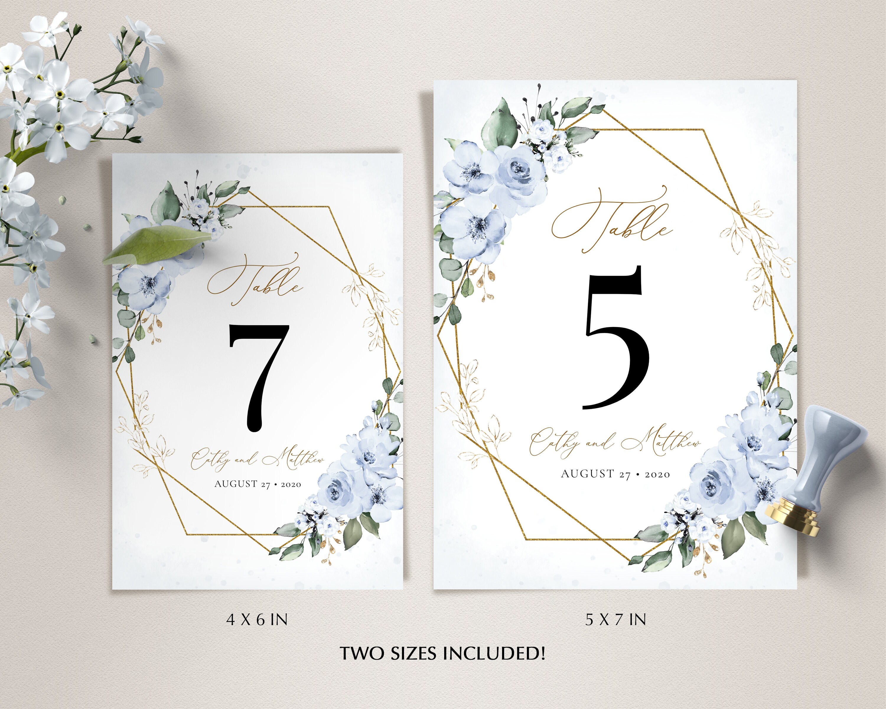 Dusty Blue Wedding Table Numbers Template Table Number Signs - Etsy