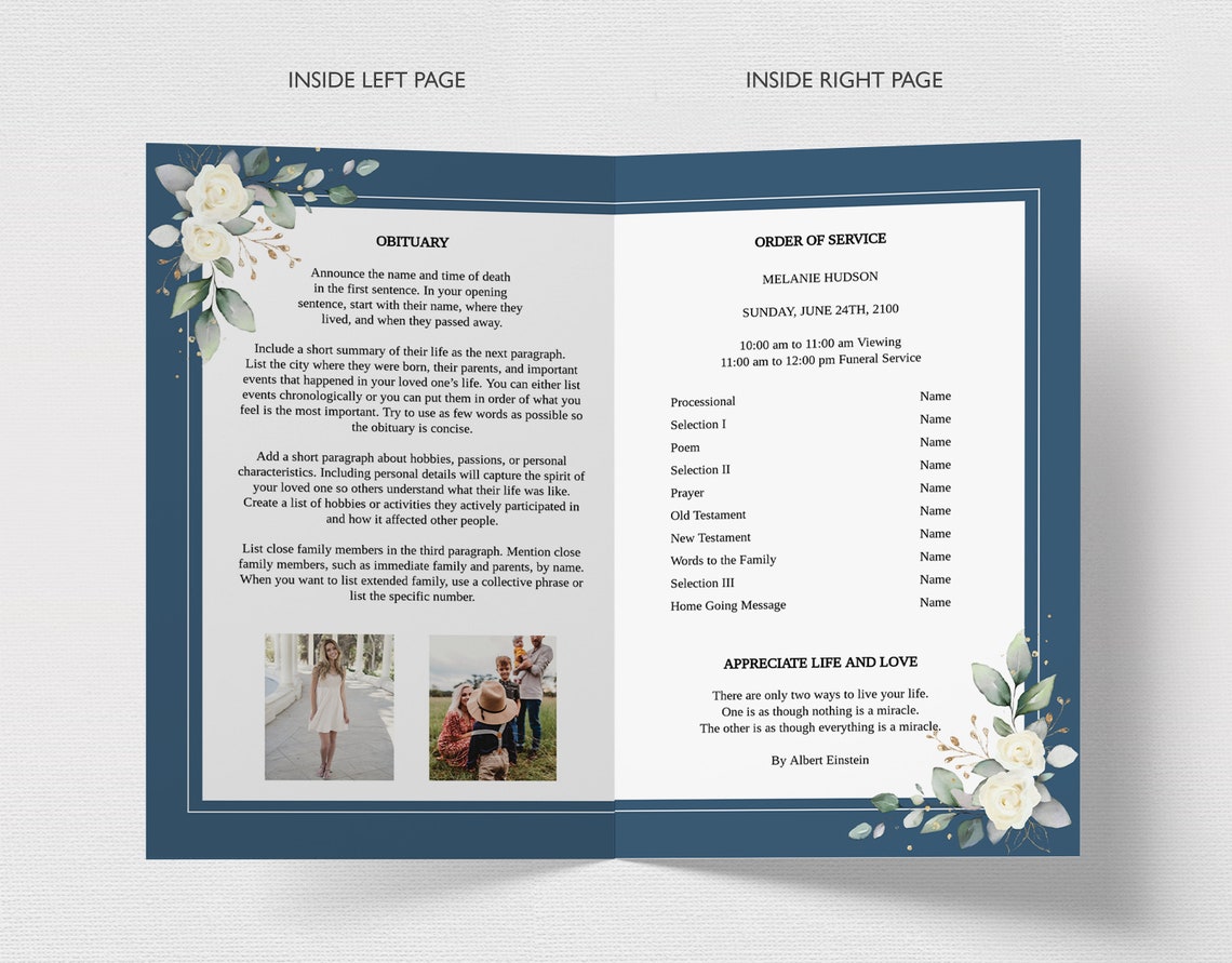 Printable Funeral Program Template Memorial Program Template - Etsy