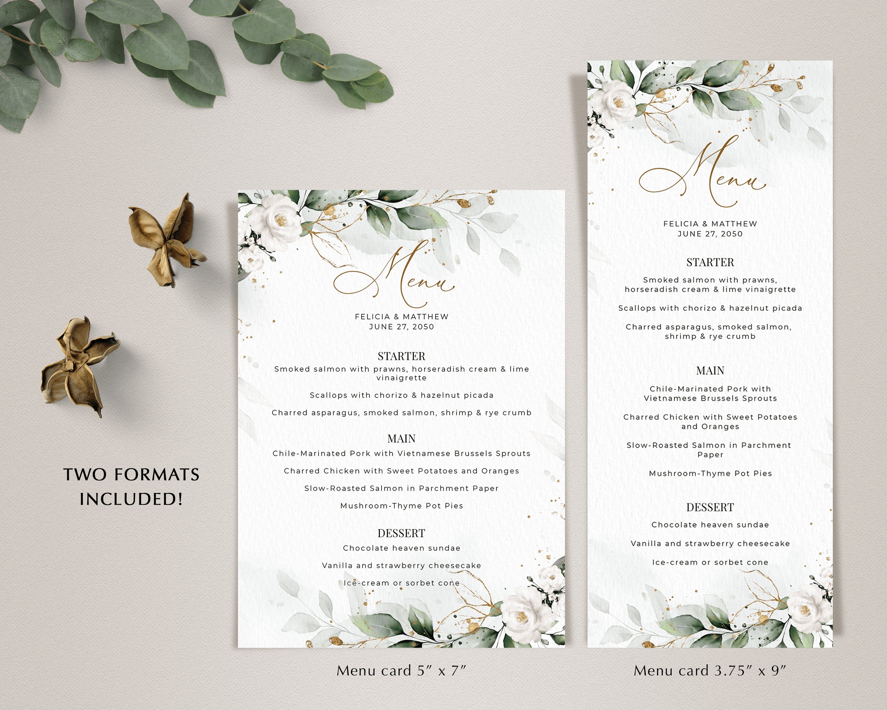 Boho Greenery Menu With White Roses wedding Bridal Shower - Etsy